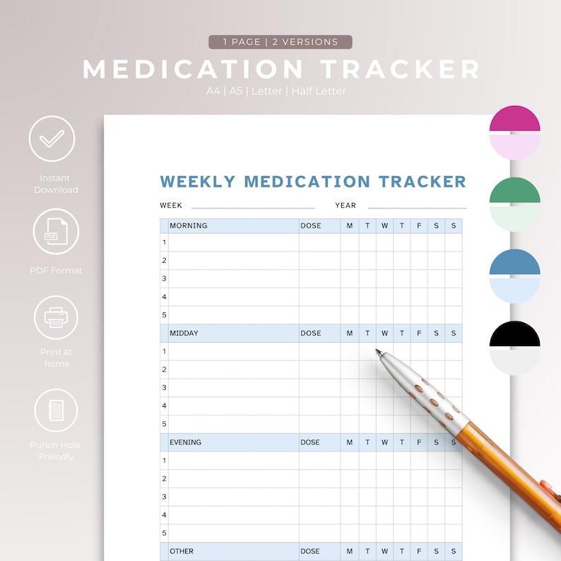 Daily Medication Tracker, Printable Journal Page, Medicine Log ...