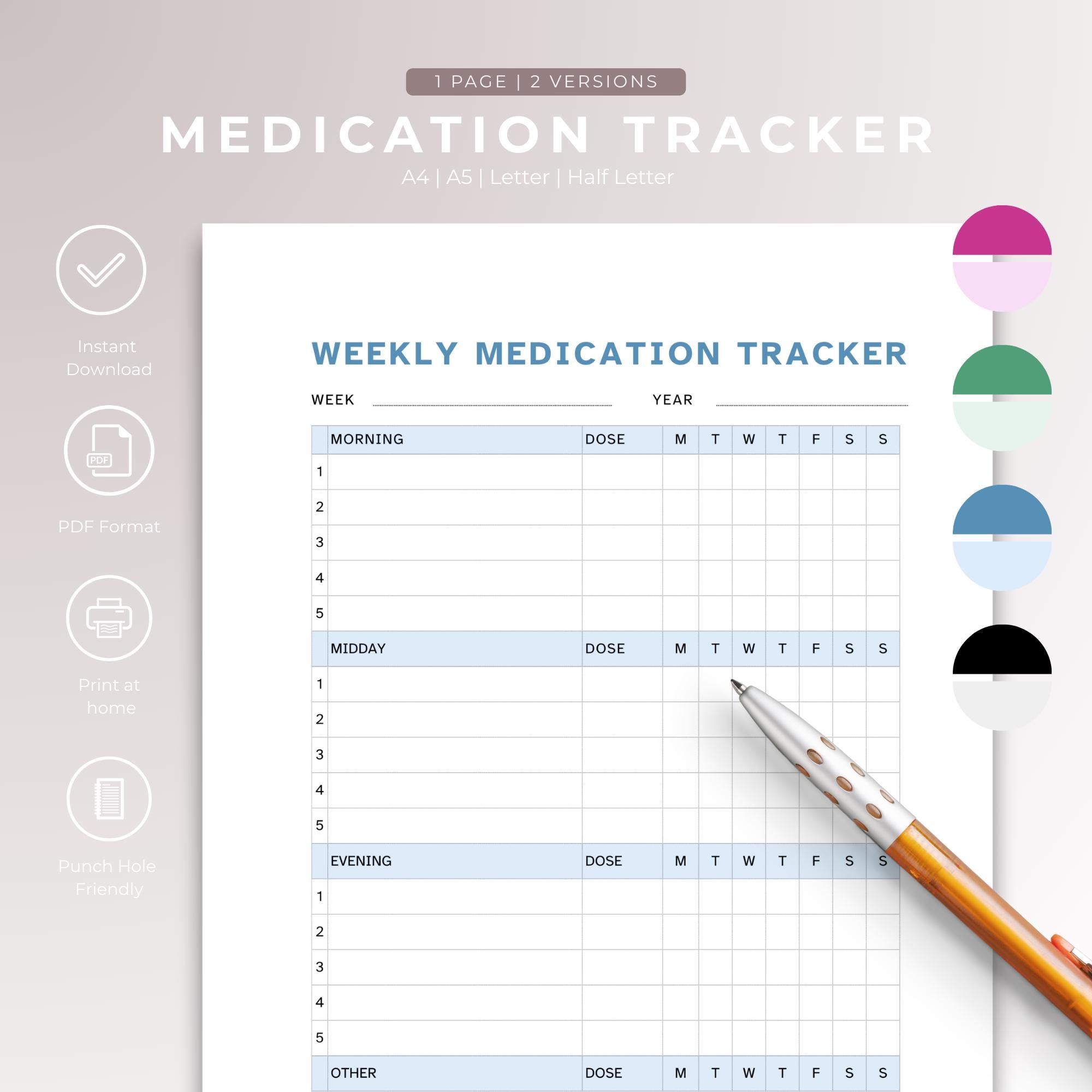 Daily Medication Tracker, Printable Journal Page, Medicine Log ...