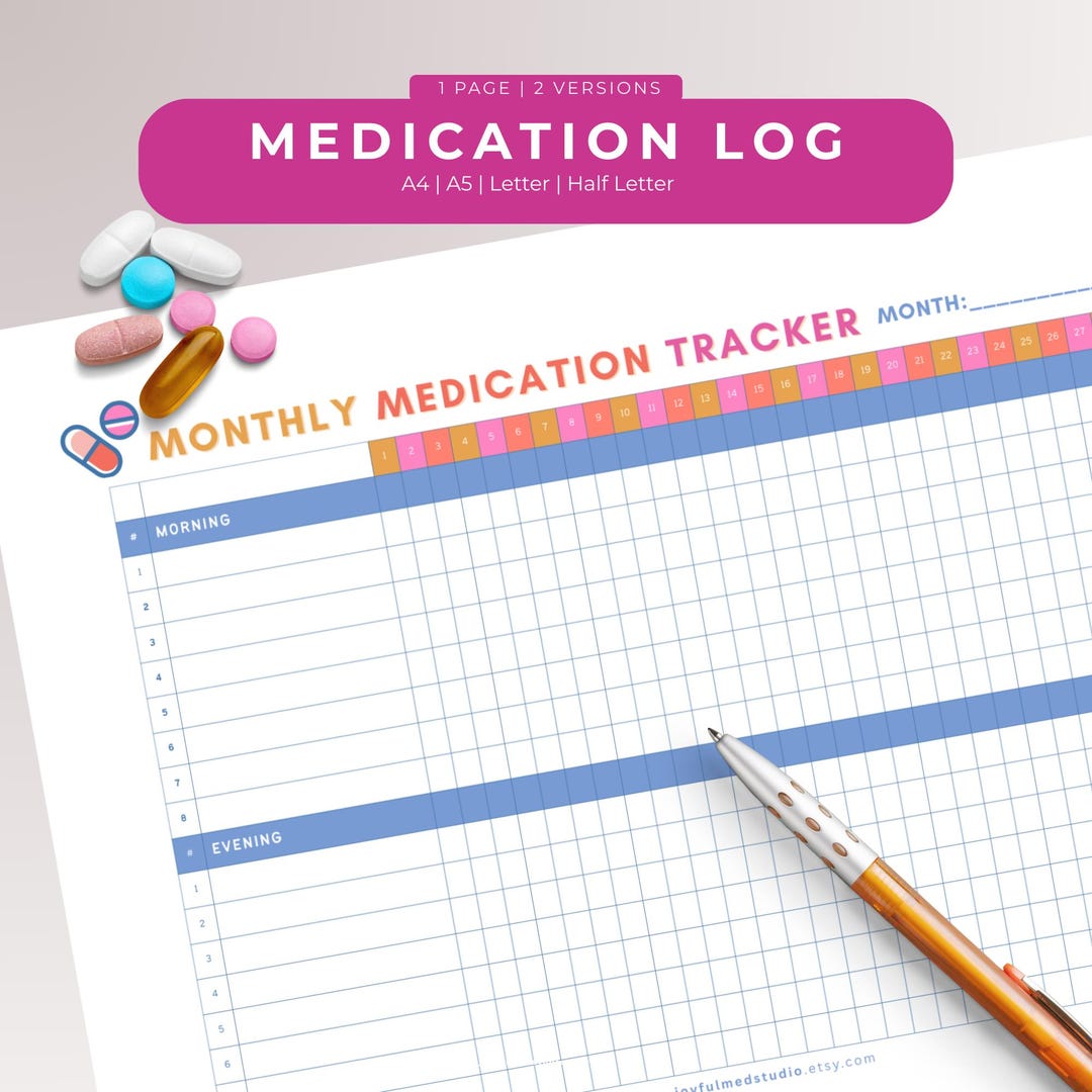 Colourful Monthly Medication Tracker, Printable Journal Page, Medicine ...