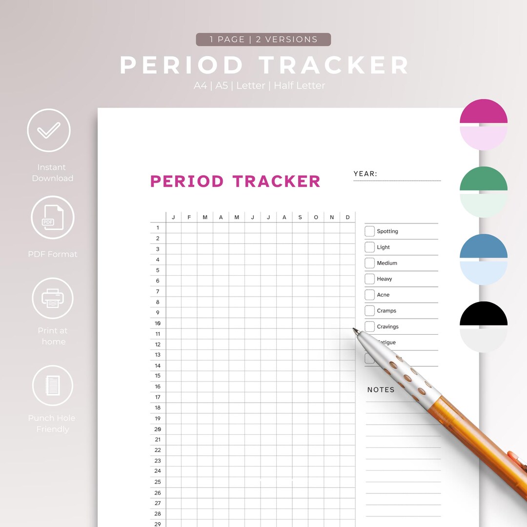 Printable Period Pixelated Tracker, Bullet Journal Health Tracker Sheet ...