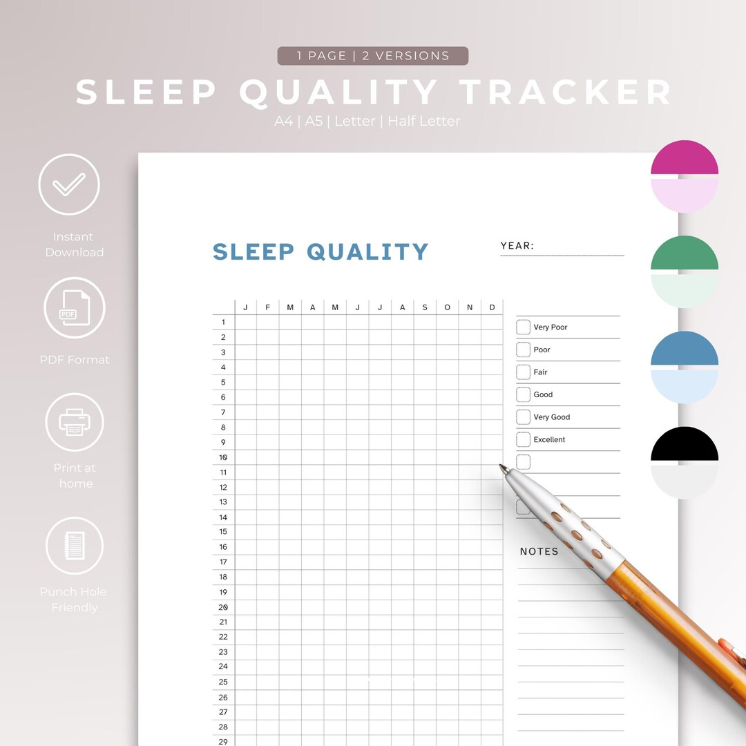 Pixelated Yearly Sleep Quality Tracker, PDF Printable Bullet Journal ...