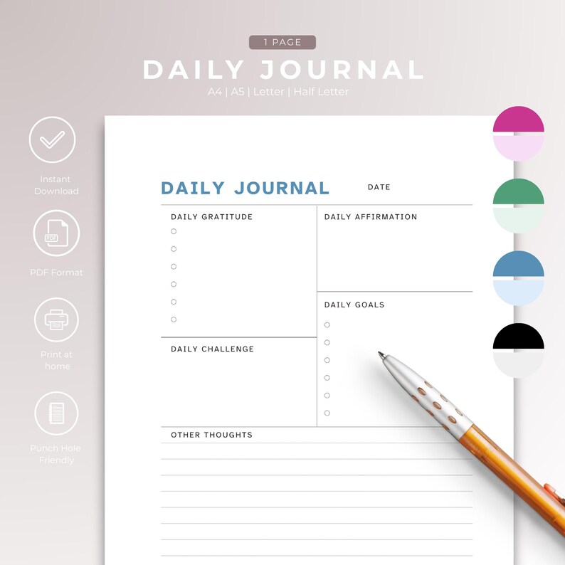 Printable Daily Journal Page, PDF Format, Daily Journaling Pages ...