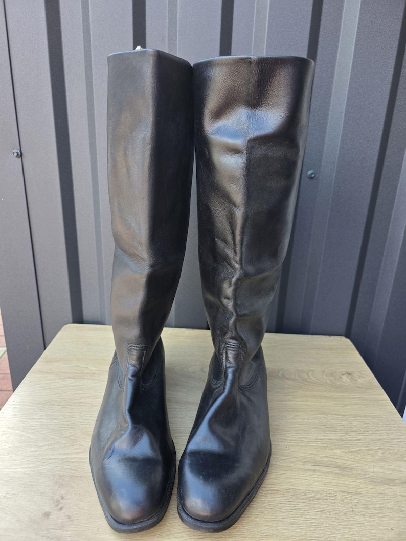 Black Leather Officer Boots, Classic Military Footwear, Size 42 - Etsy