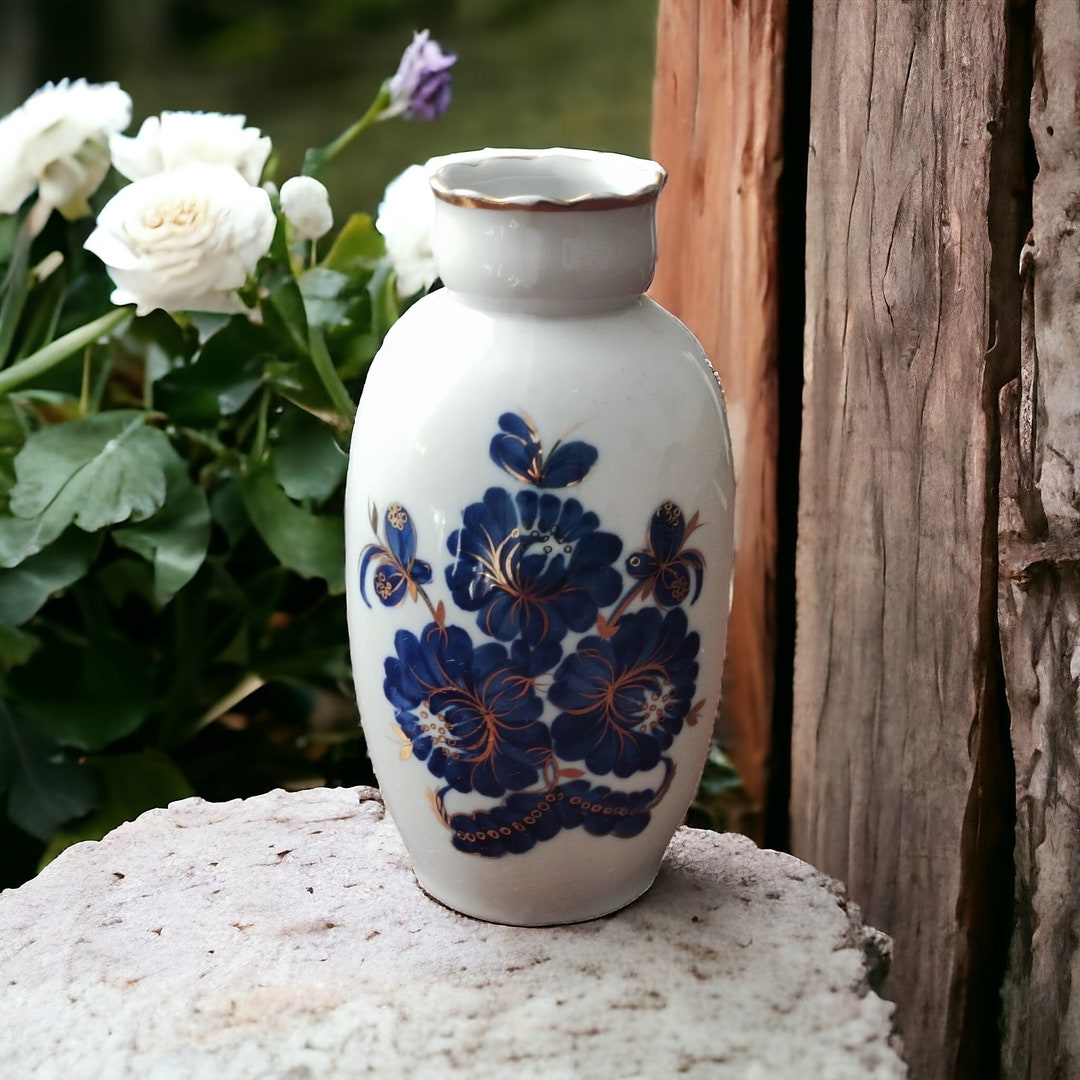 Soviet Vase "blue Flowers" Shtof. Flower Bottle, Vintage Vase, Flower ...