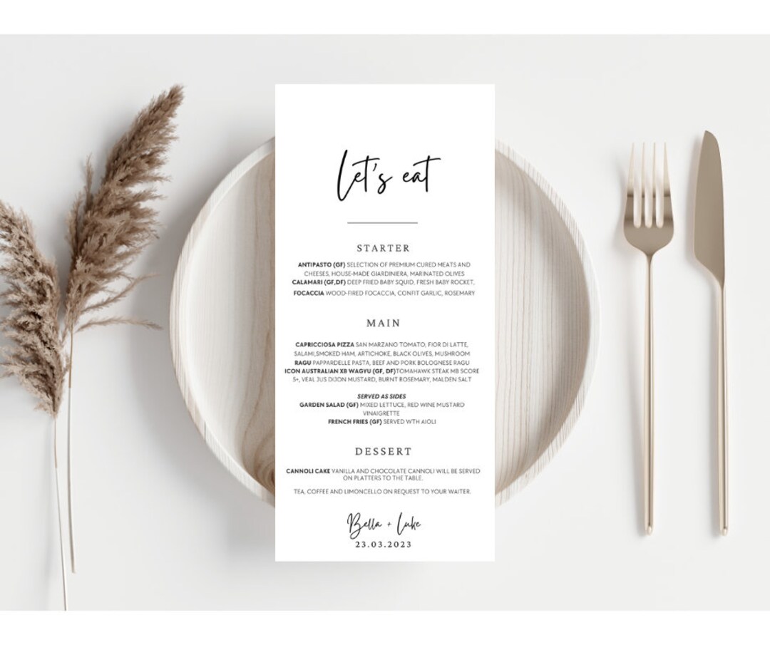 Menu Card Digital Template Minimalist Table Setting Wedding - Etsy