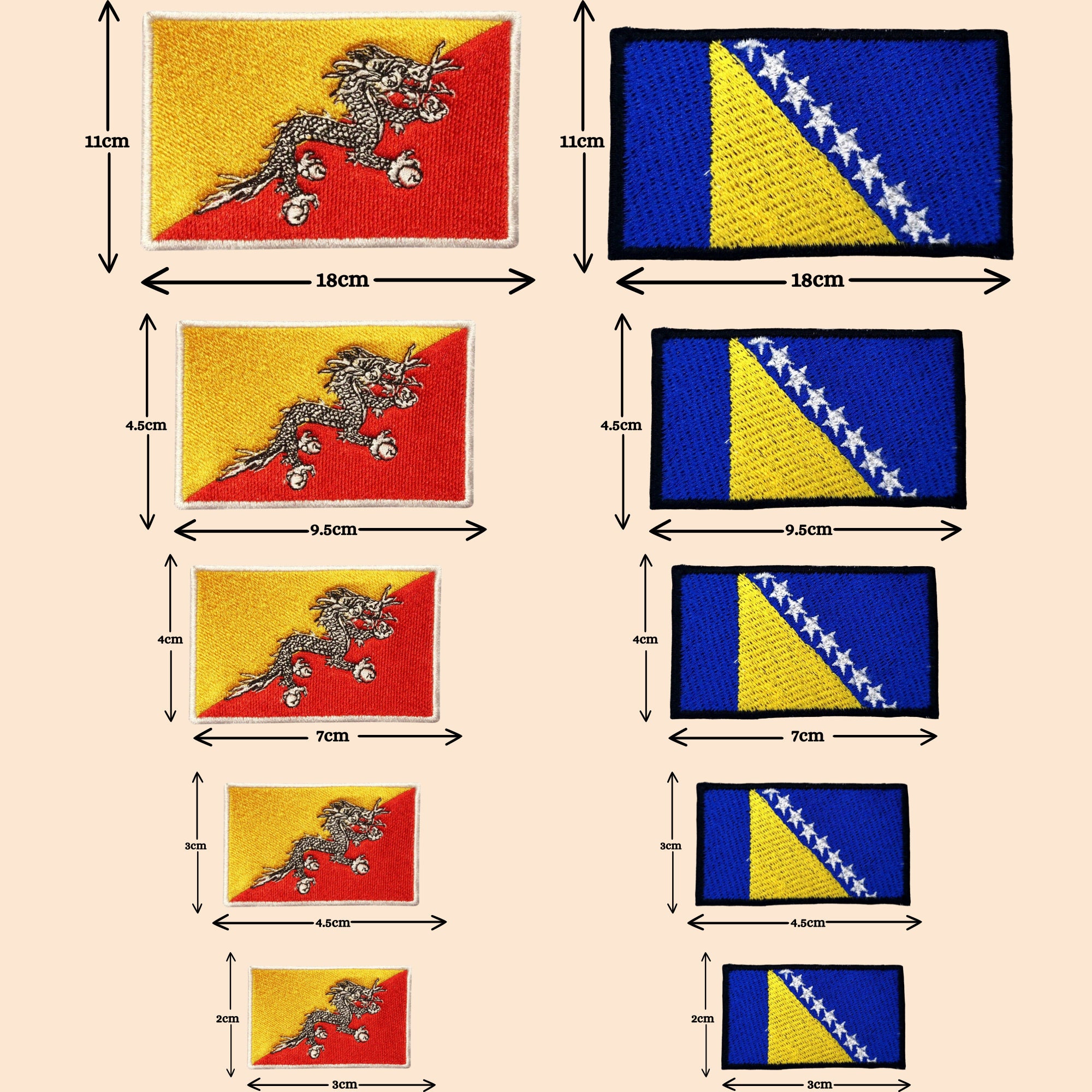 International Country Flags Different Sizes Iron on Patch Embroidered ...