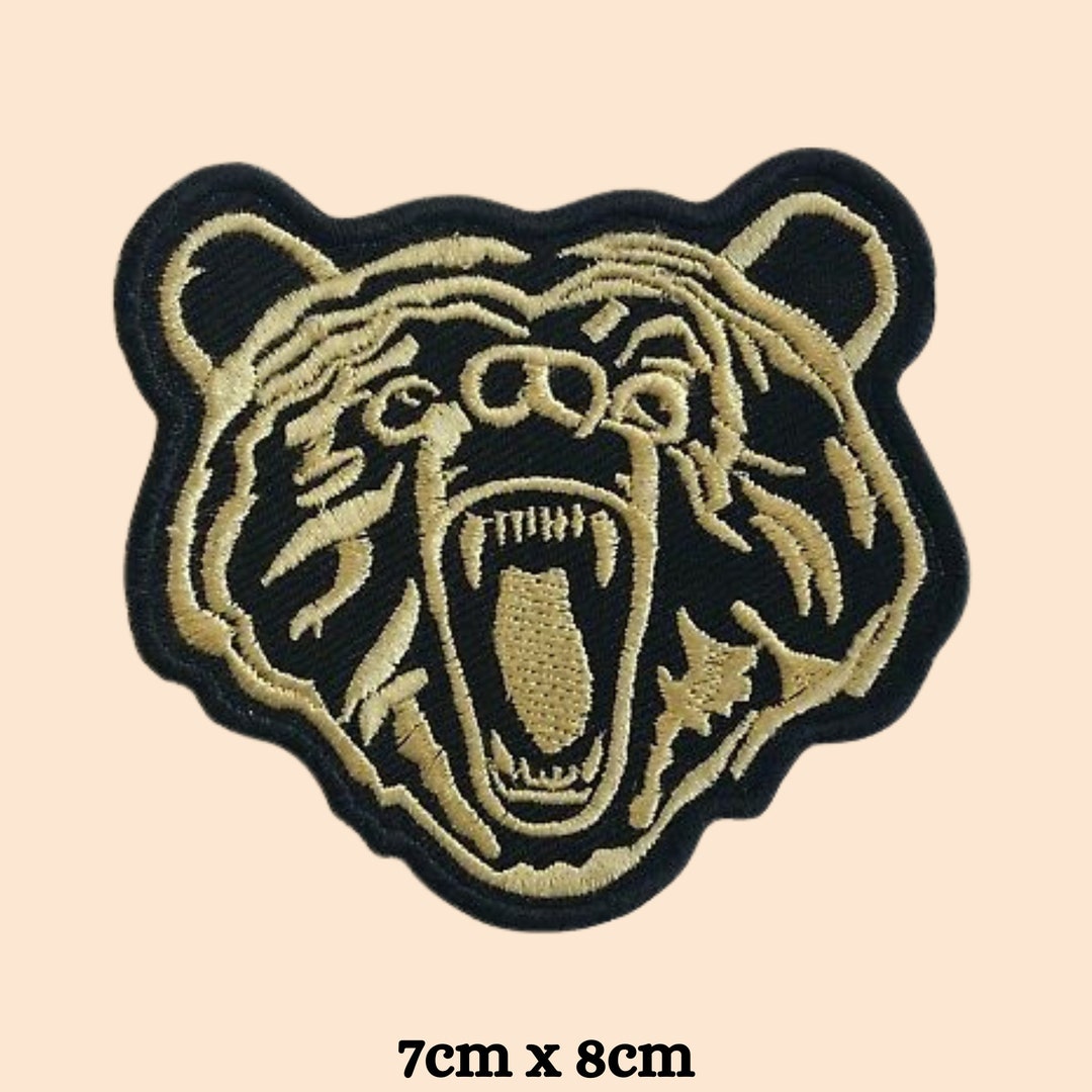 Angry Bear Iron on Patch Grizzly Brown Bear Animal Badge Embroidered ...