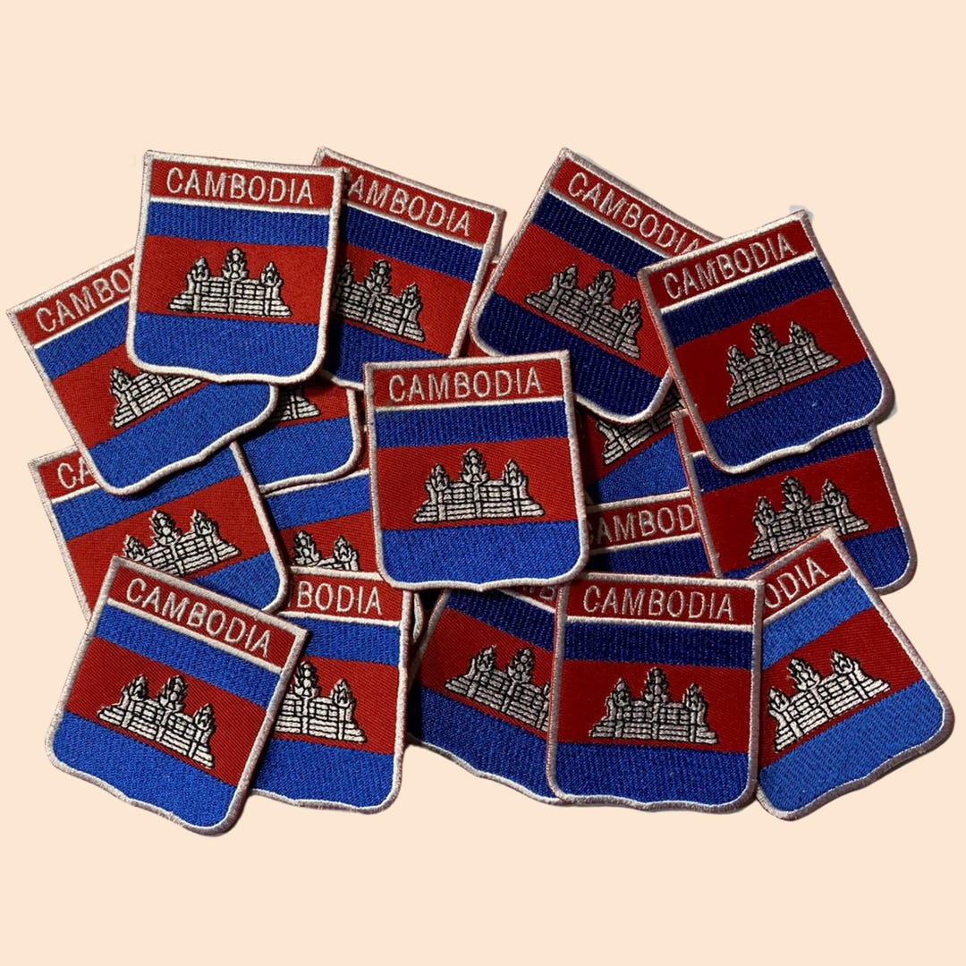 Cambodia Flag Patch Iron on / Sew on Clothes Jacket Embroidered Cambodian Shield Name Flag Badge ...