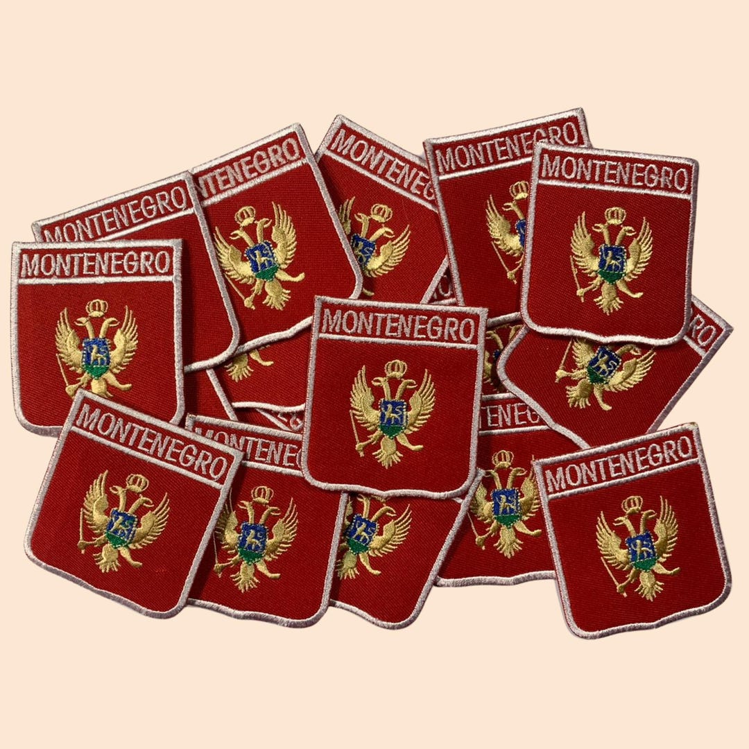 Montenegro International Country Flag Iron on Patch Embroidered Sew on Applique Shield Name Flag ...