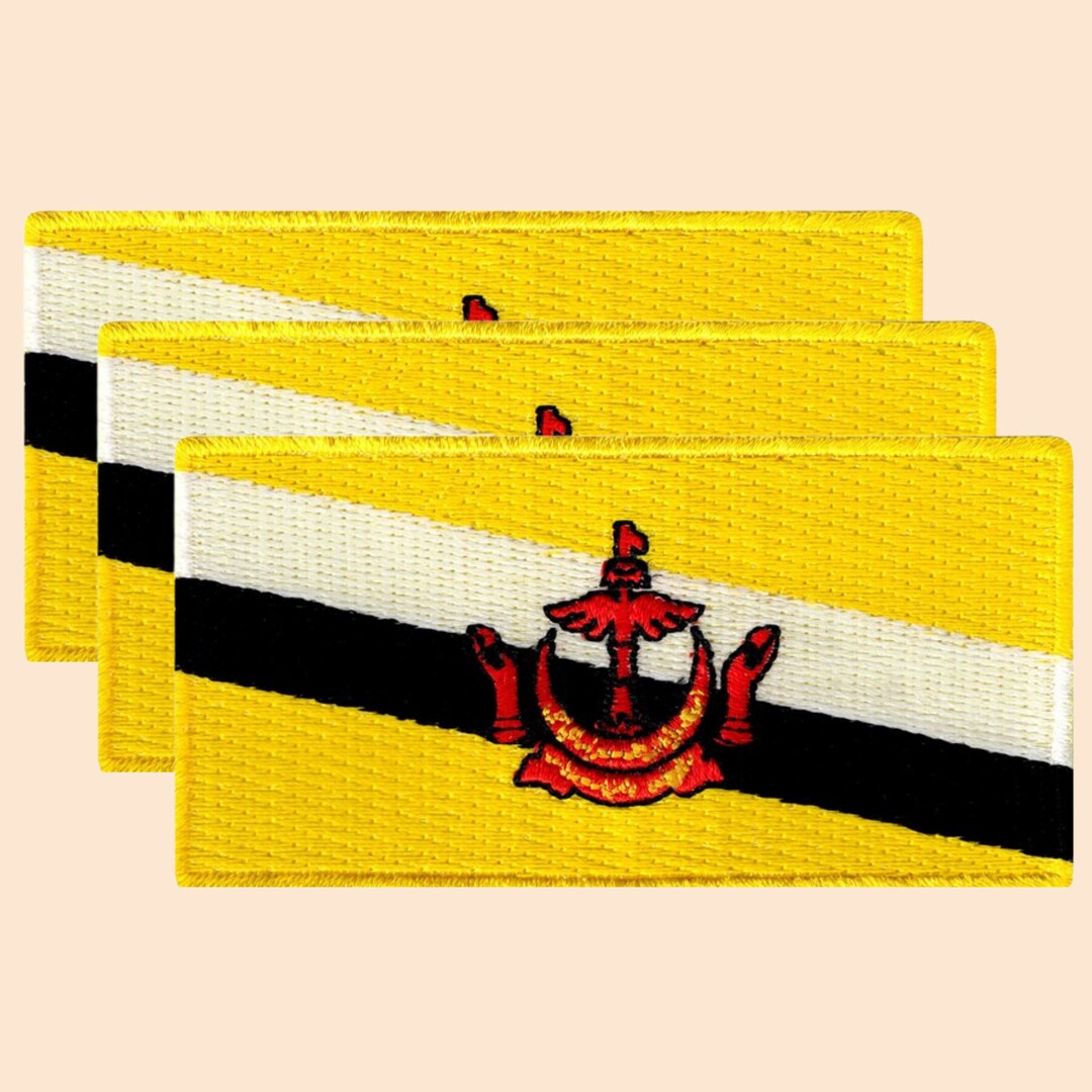 Brunei Darussalam International Flag Iron on Patch Embroidered Sew on Pack of 3 Badge National ...