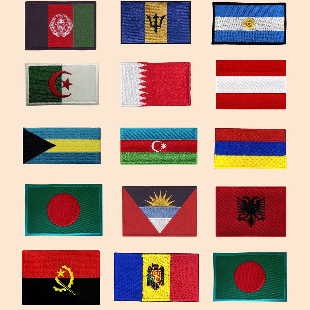International Country Flags Different Sizes Iron on Patch Embroidered ...