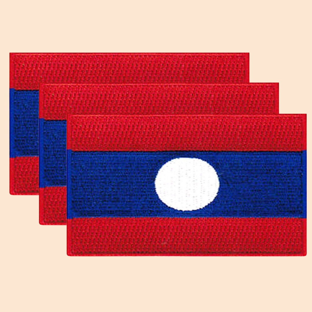 Laos International Flag Iron on Patch Embroidered Sew on Pack of 3 Badge National Country Flag ...