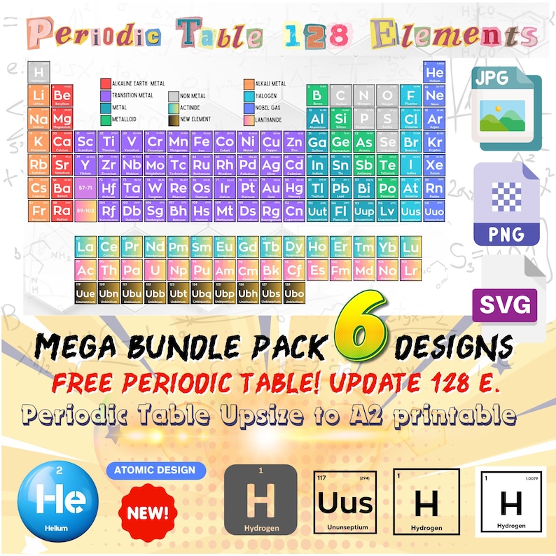128 Periodic Table of Elements Symbols Clipart New Mega Bundle 6 ...