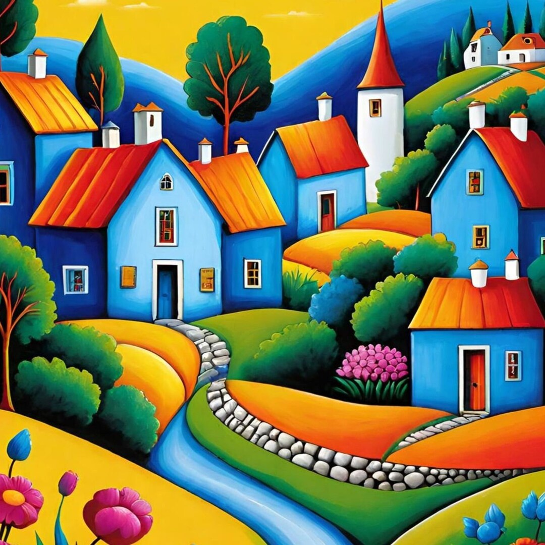 Naive Home Painting Printable Beauty of Naive Art Bold Colors Quirky ...