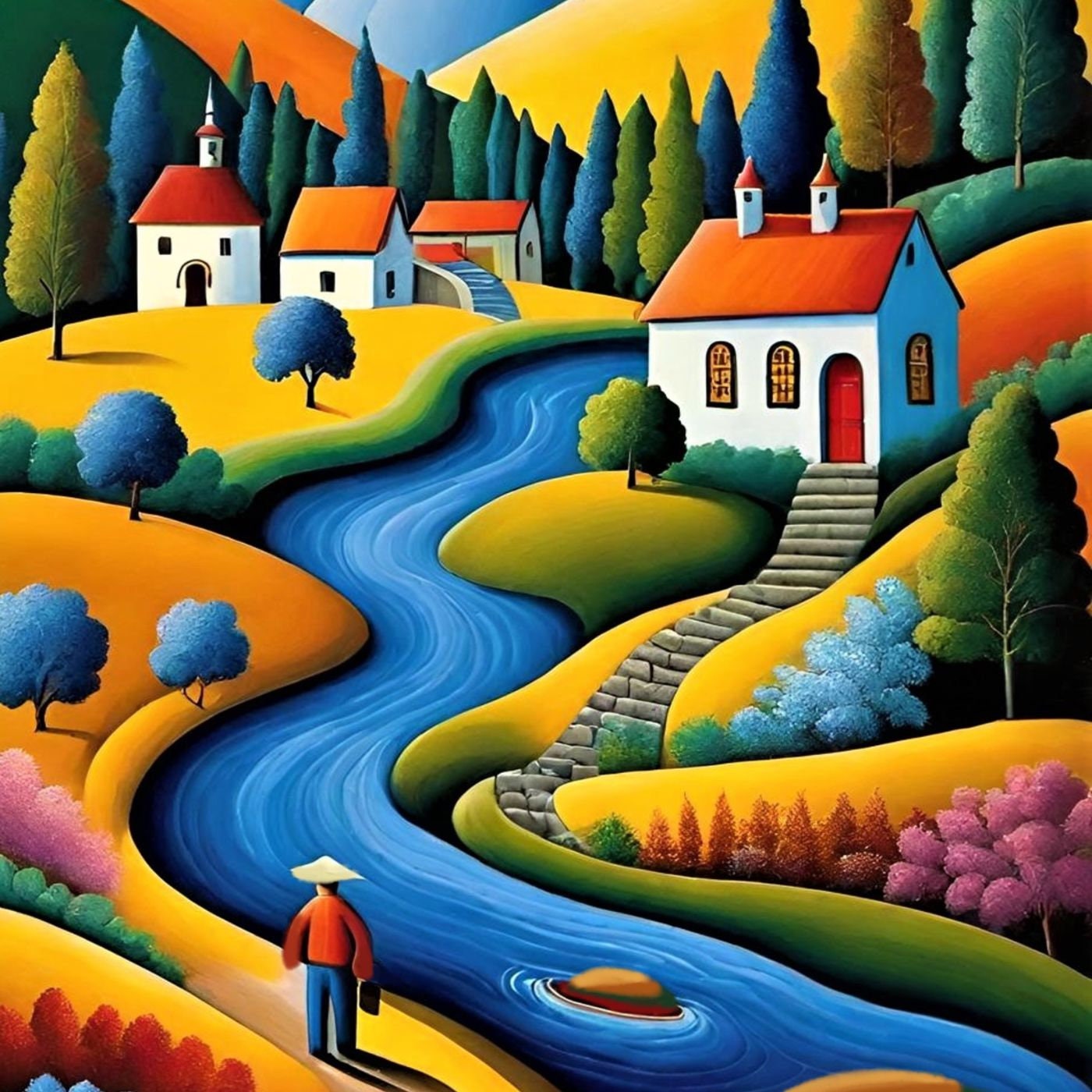 Naive Home Painting Printable Beauty of Naive Art Bold Colors Quirky ...