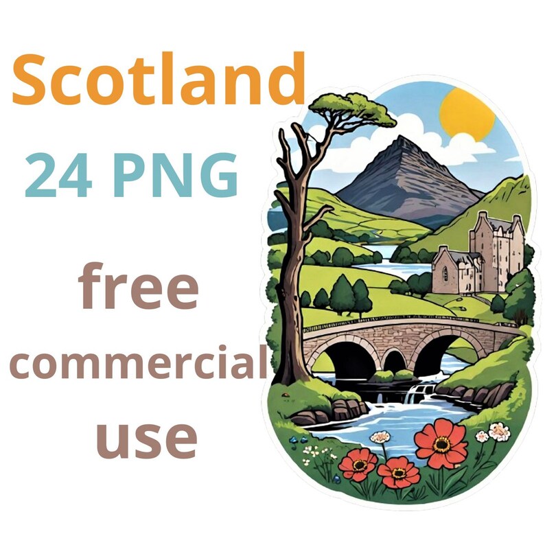Scotland Stickers – 24 Pngs, Edinburgh & Highlands Scenery (digital ...