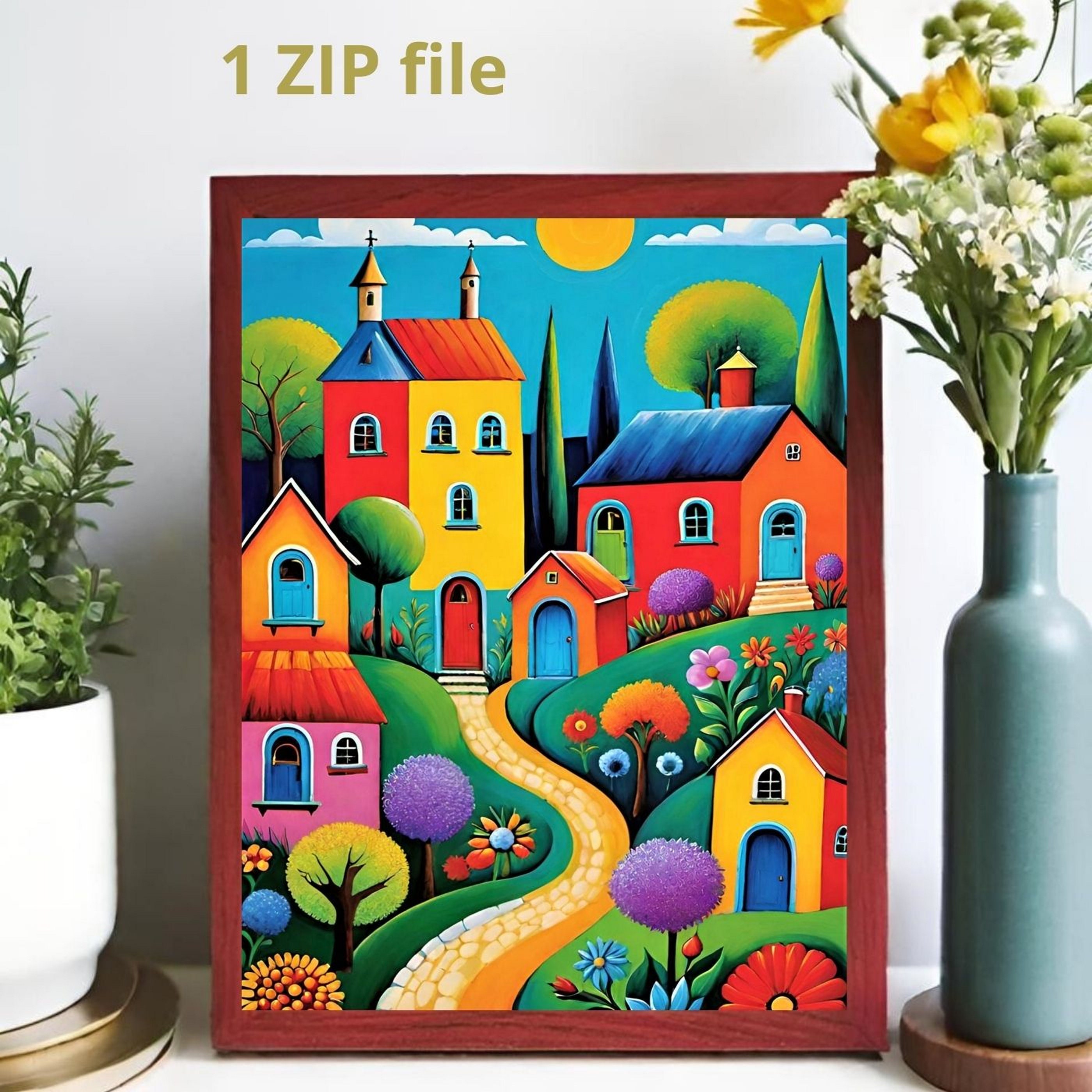 Naive Home Painting Printable Beauty of Naive Art Bold Colors Quirky ...