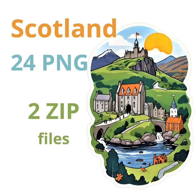 Scotland Stickers – 24 Pngs, Edinburgh & Highlands Scenery (digital ...