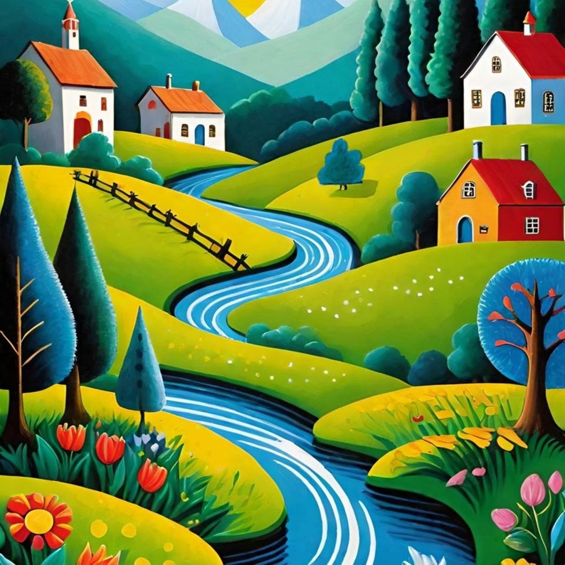 Naive Home Painting Printable Beauty of Naive Art Bold Colors Quirky ...