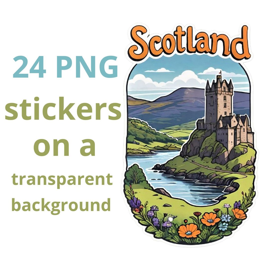 Scotland Stickers – 24 Pngs, Edinburgh & Highlands Scenery (digital ...