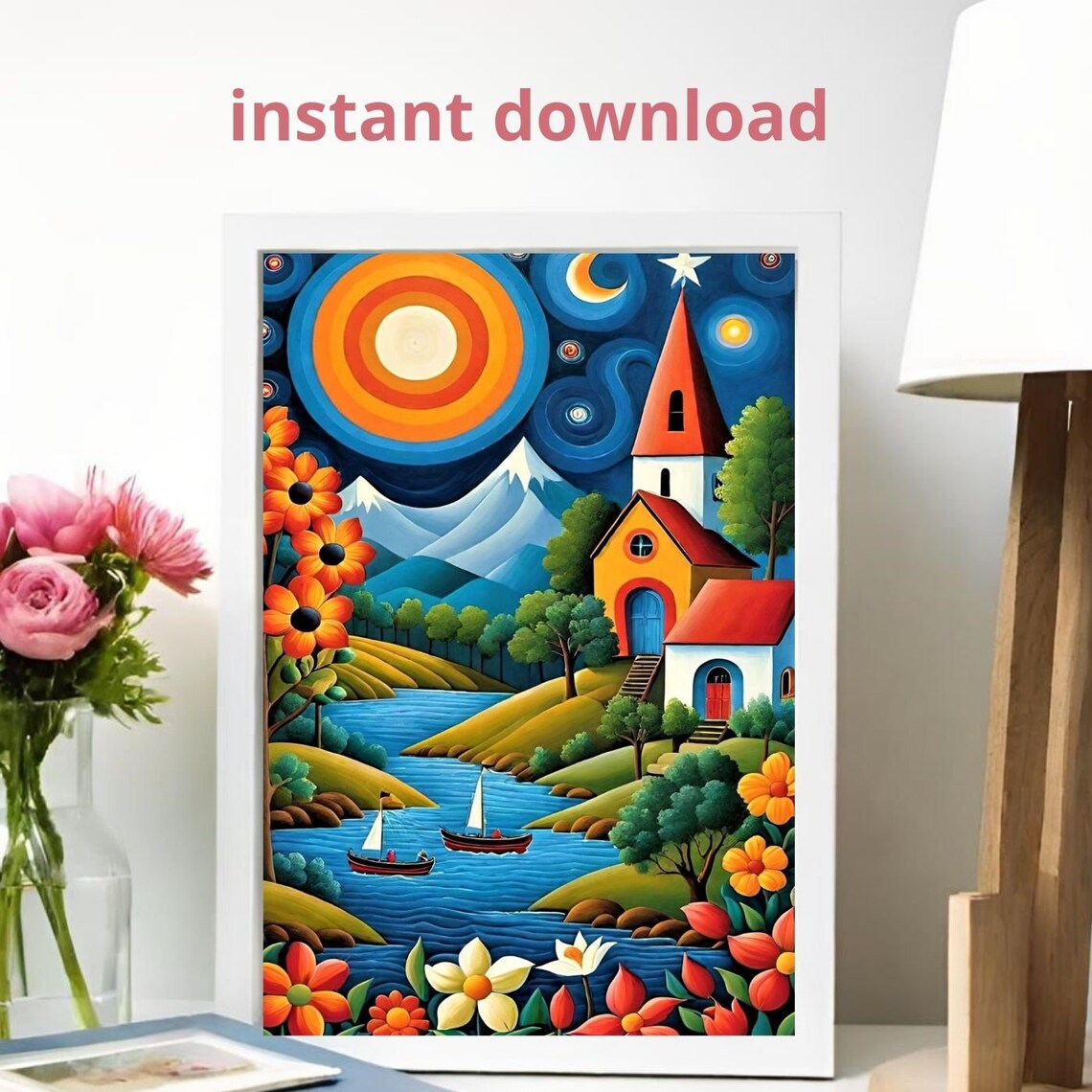 Naive Home Painting Printable Beauty of Naive Art Bold Colors Quirky ...