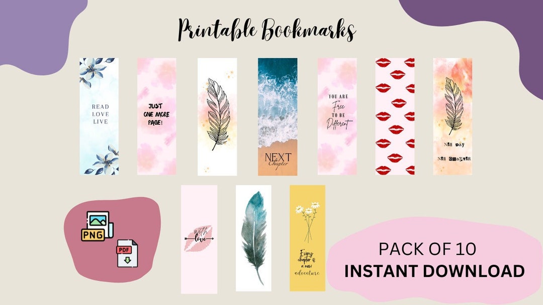 Printable Bookmarks Template, Printable Bookmarks Set/bundle, Digital ...