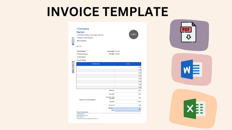 Digital Invoice Template for Small Business, Editable PDF/WORD/EXCEL ...