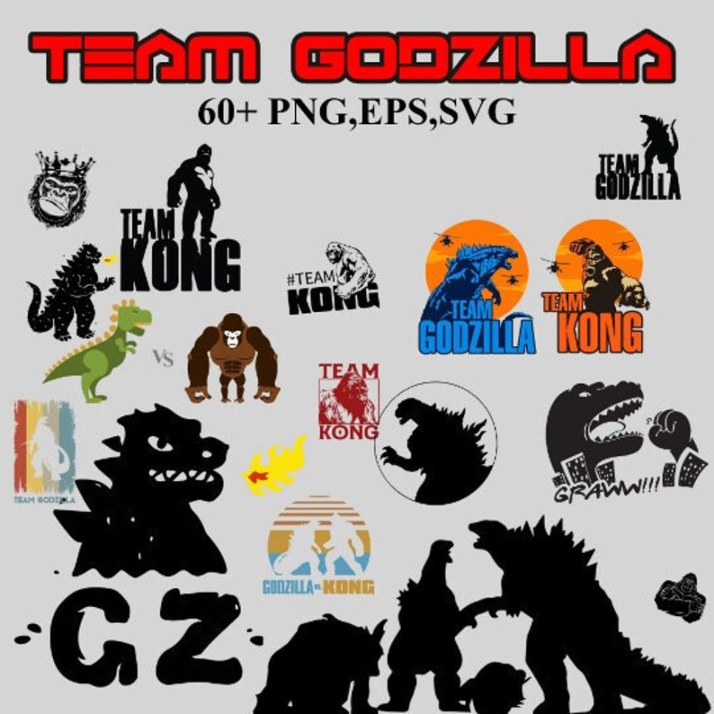 Team Godzilla Svg Bundle, King Kong Svg Bundle, Godzilla Silhouette ...