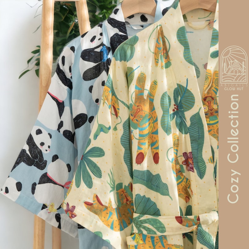 Jungle Print Kimono Robe Green Cotton Dressing Gown Safari Tiger Print ...