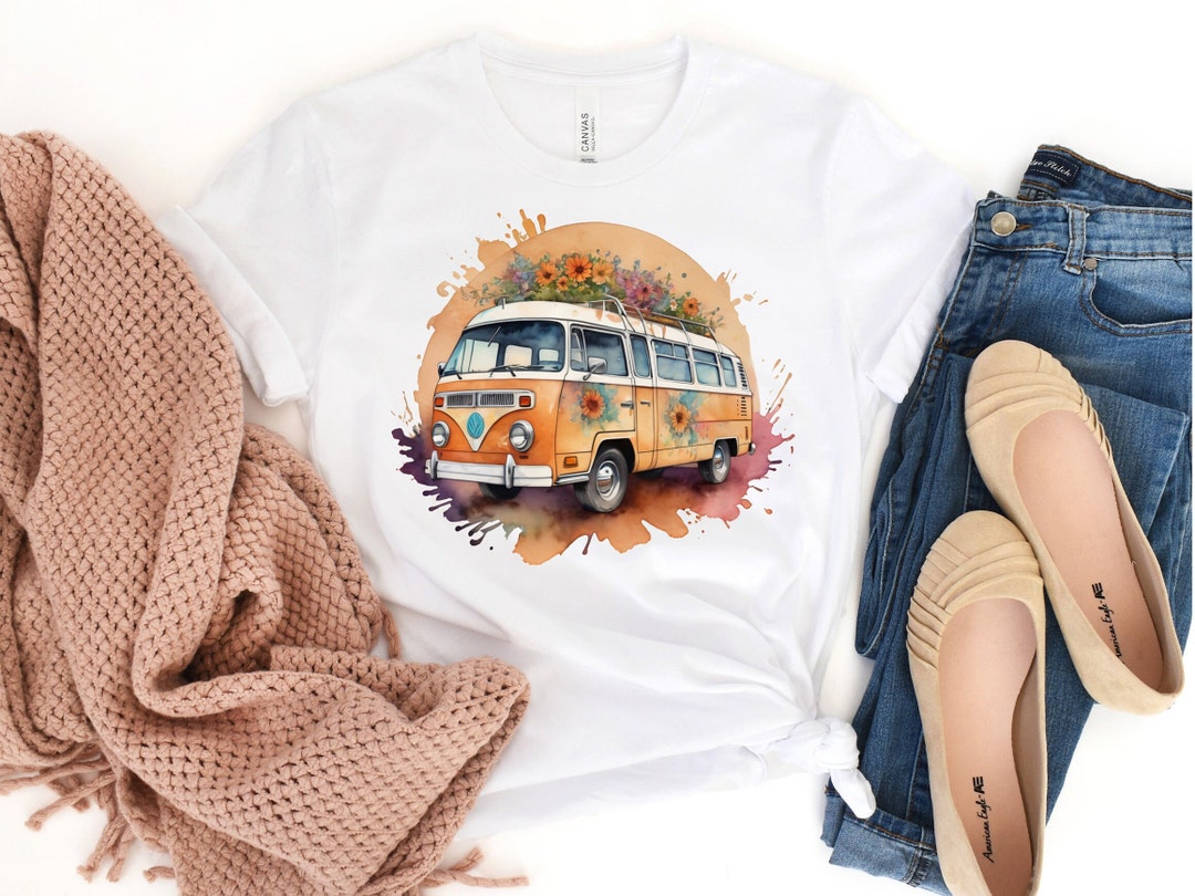 70s Style Bus Retro Hippie Bus Shirt Boho Floral Shirt BMW Hippie Van ...