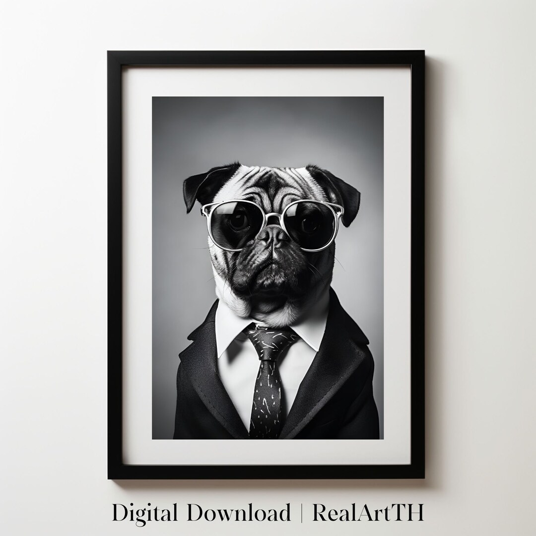 Cute Pug Dog in Suit Printable Wall Art | Pug Dog Art Print | Instant ...