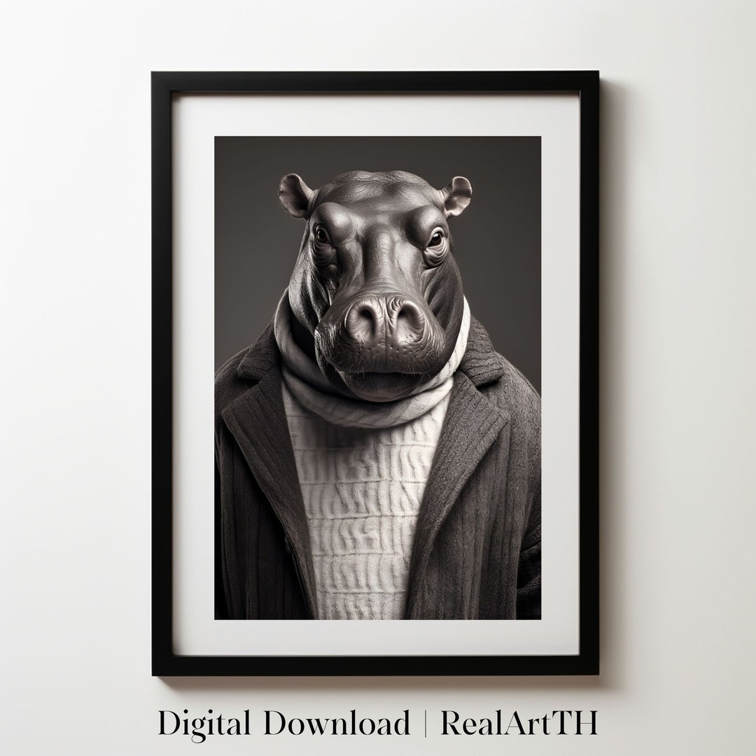 Winter Hippo in a Sweater Printable Wall Art Winter Wall Hippo ...