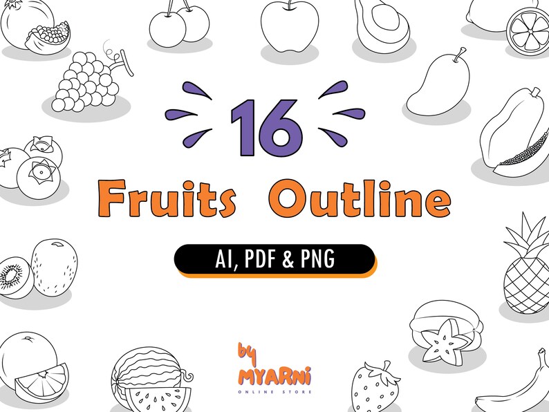 Fruits Outline Raw Fruits for Editing Fruits Line Art - Etsy