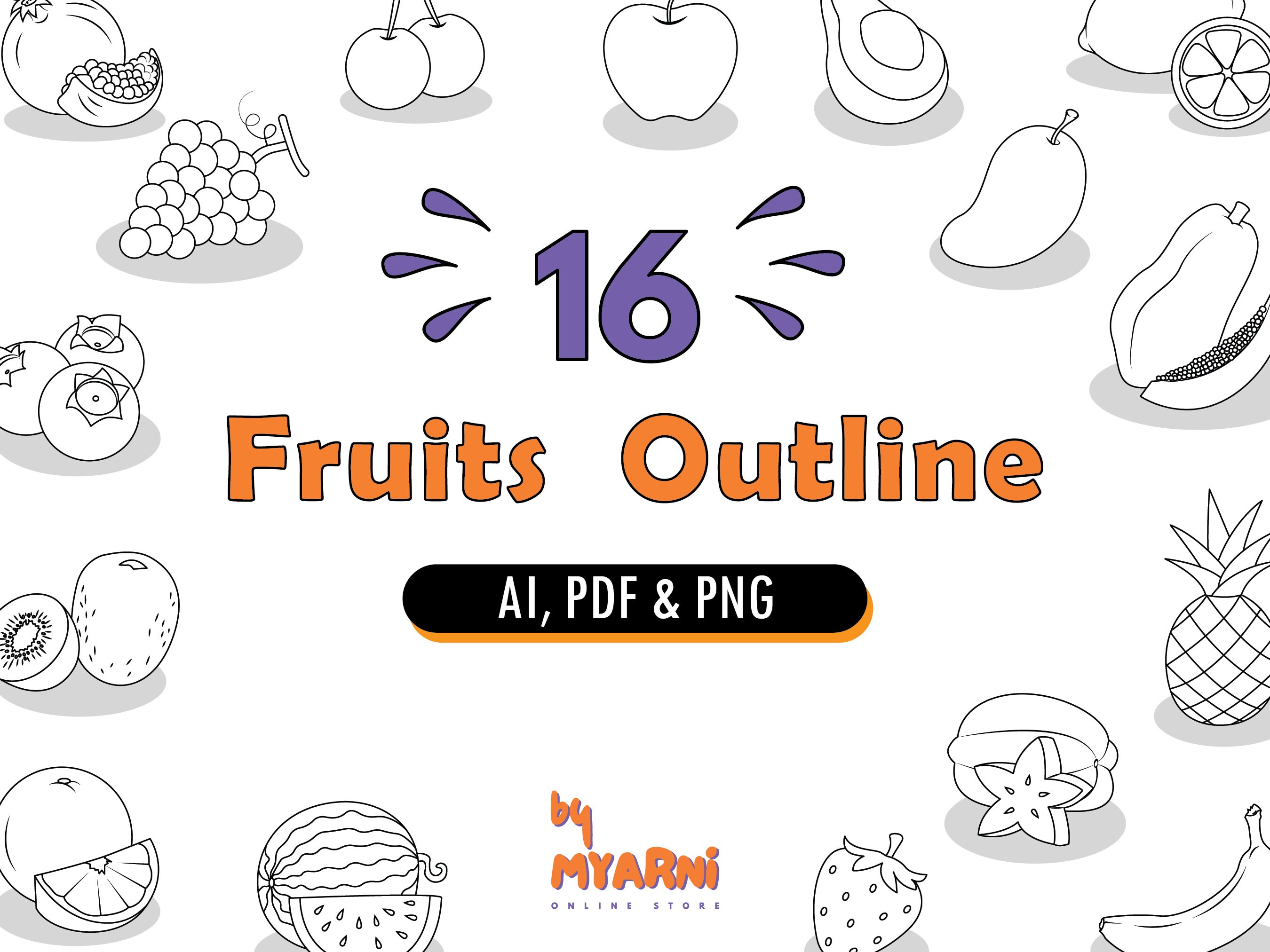 Fruits Outline - Raw Fruits for Editing - Fruits Line Art - Fruits Clip ...