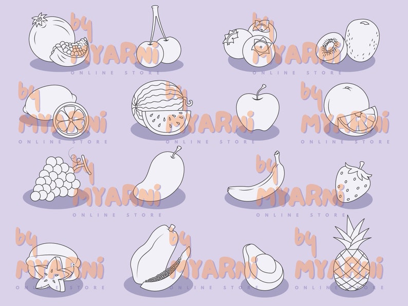 Fruits Outline Raw Fruits for Editing Fruits Line Art - Etsy