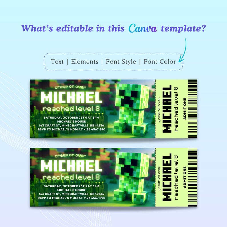 Ticket Invitation Template, Ticket Invitation Minecrafter Birthday ...