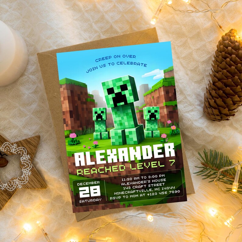 Minecrafter Birthday Invitations, Minecrafter Birthday, Creeper ...