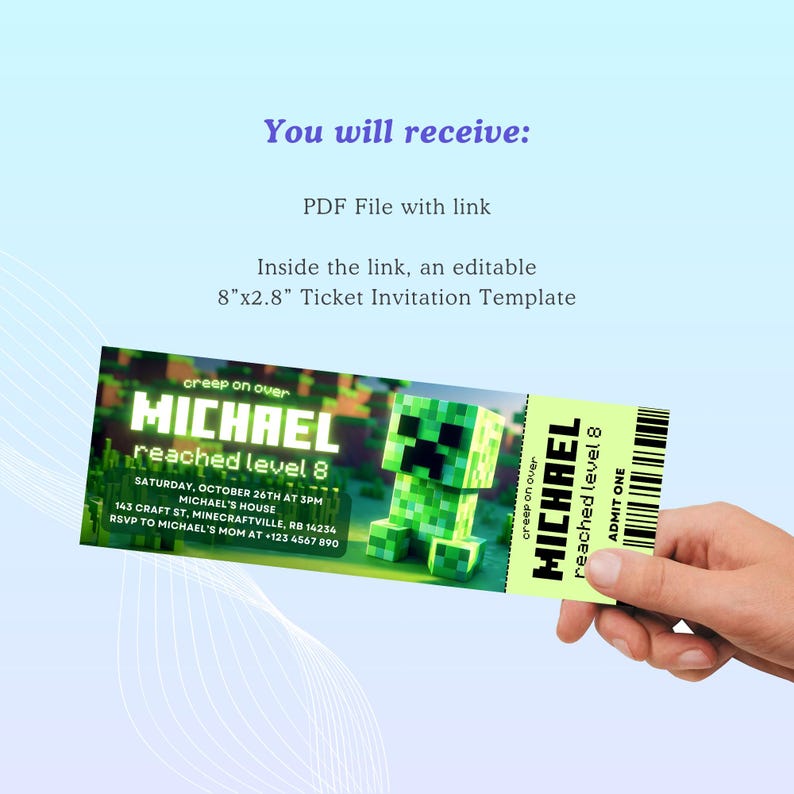 Ticket Invitation Template, Ticket Invitation Minecrafter Birthday ...