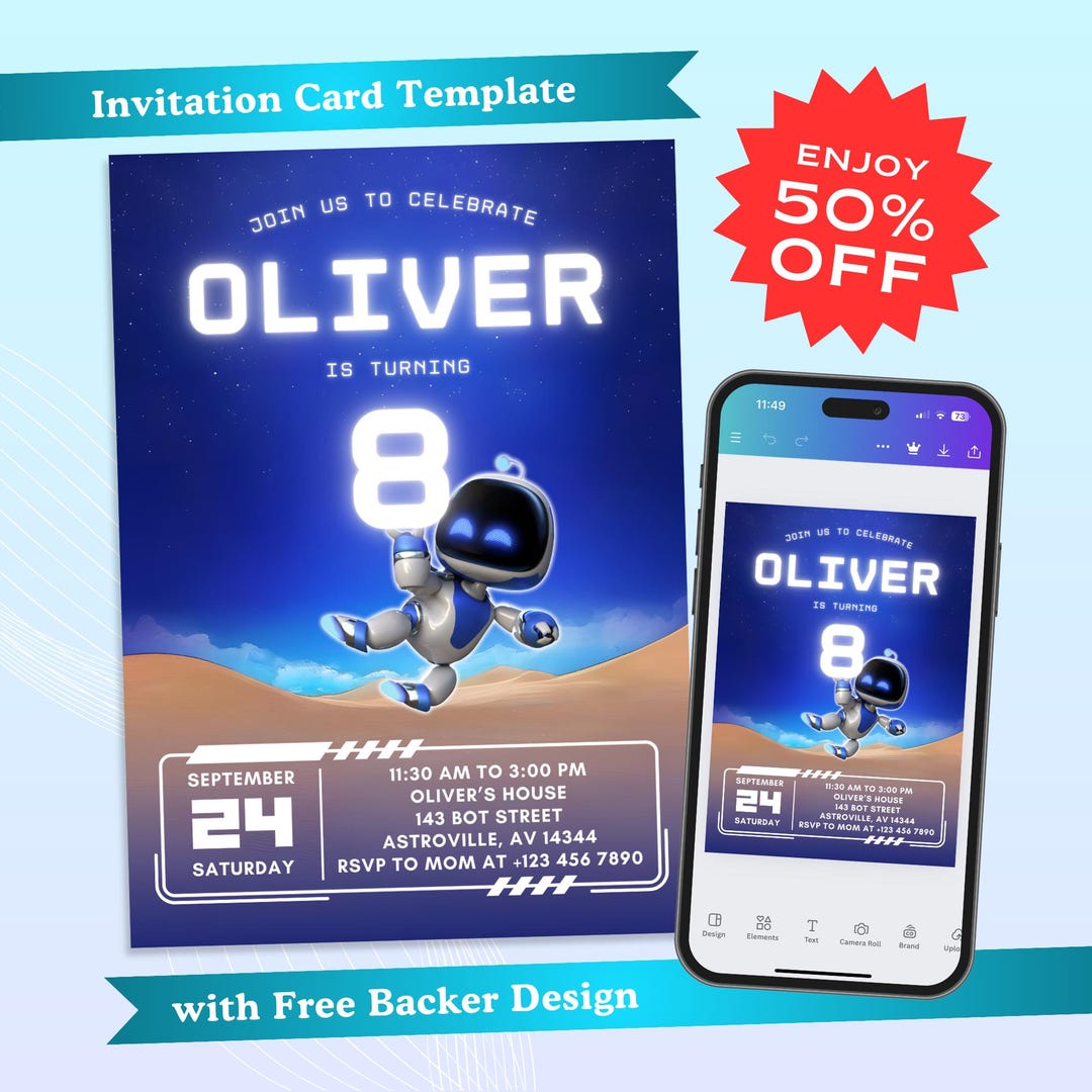 Astro Bot Birthday Invitation, Astro Birthday Invite, Video Game ...