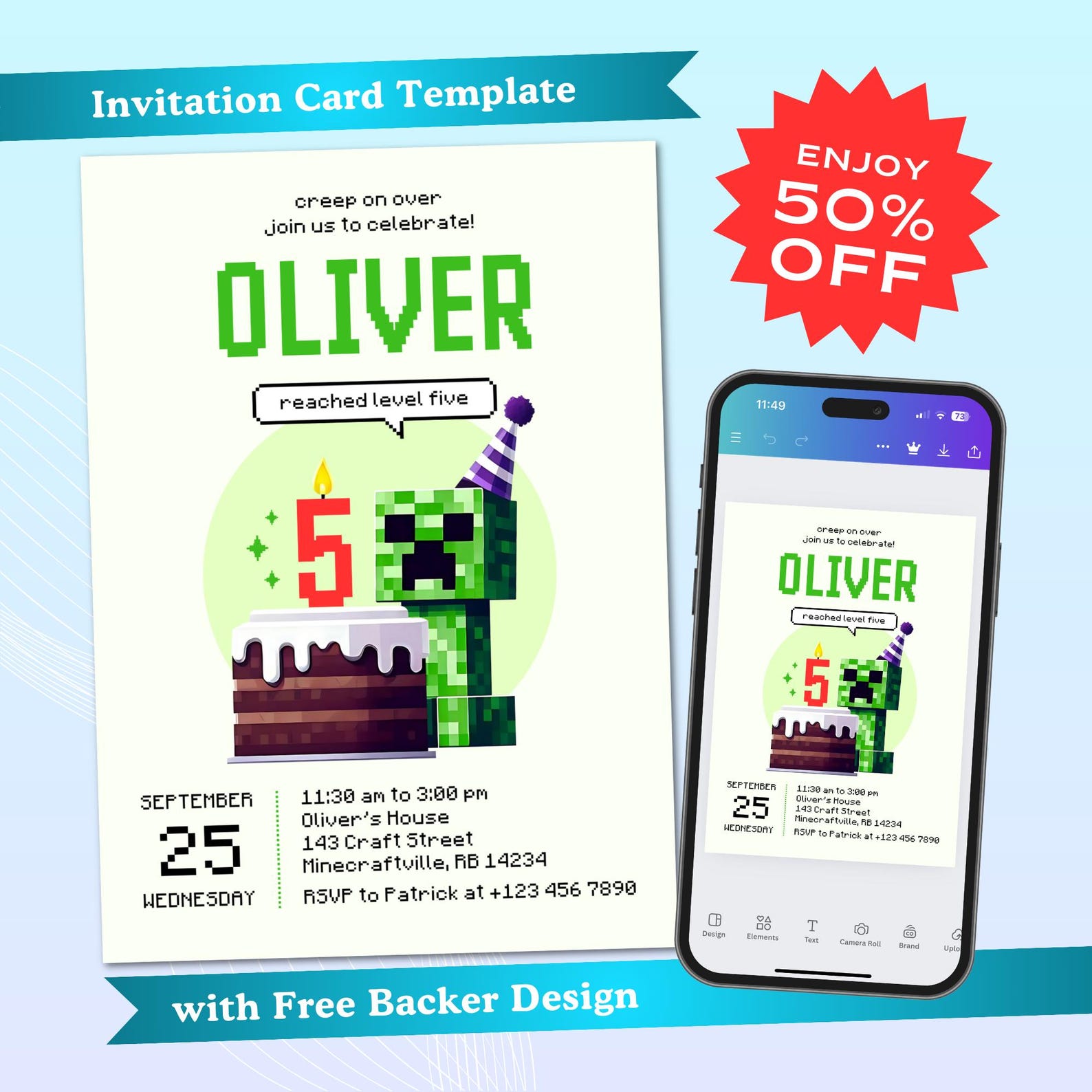 Minecrafter Birthday Invitations, Minecrafter Birthday, Creeper ...