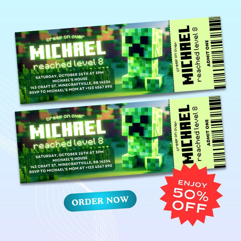 Ticket Invitation Template, Ticket Invitation Minecrafter Birthday ...