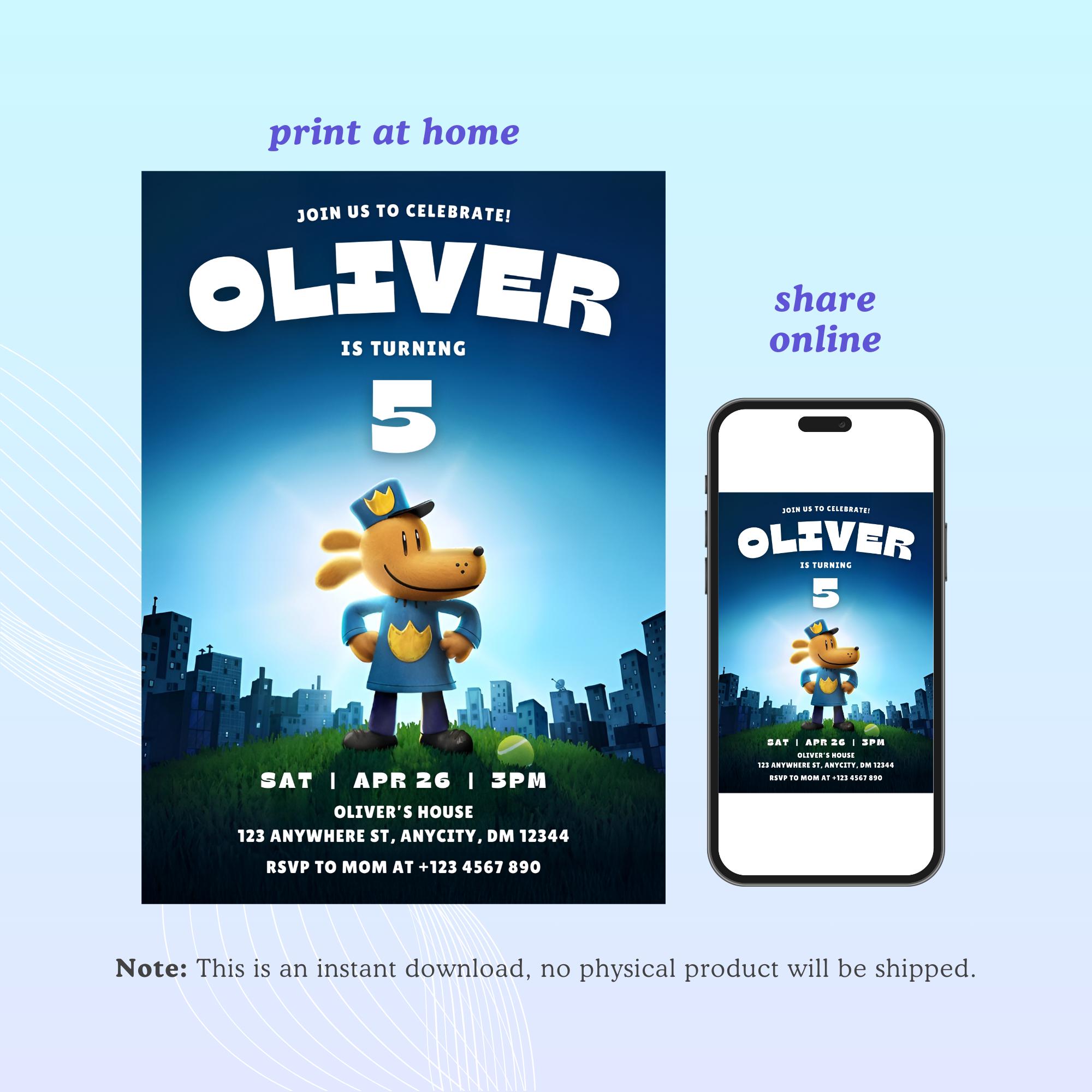 Dog Man Birthday Invitation, Dog Man Invite, Dog Man Party, Editable ...