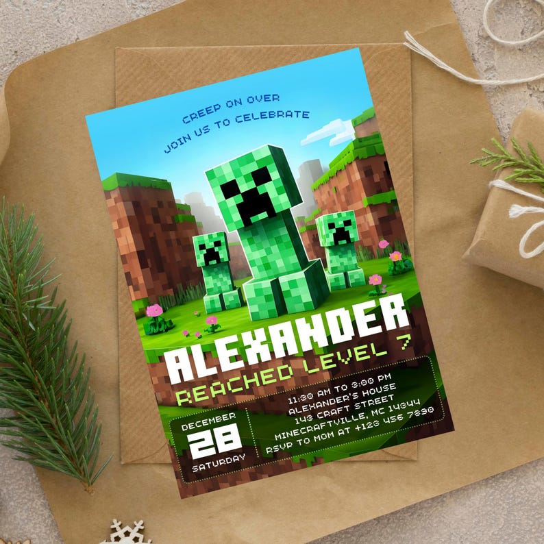 Minecrafter Birthday Invitations, Minecrafter Birthday, Creeper ...