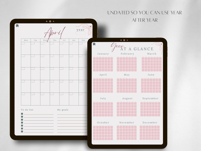 Pink Coquette Digital Planner, Cute Bow Journal, Flower Calendar ...