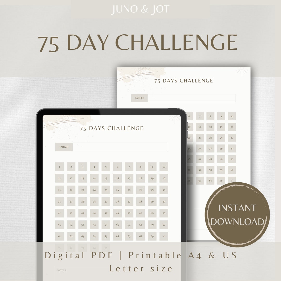 75 Day Challenge, Goal Setting, Progress Tracker, Habit Forming, A4/US ...
