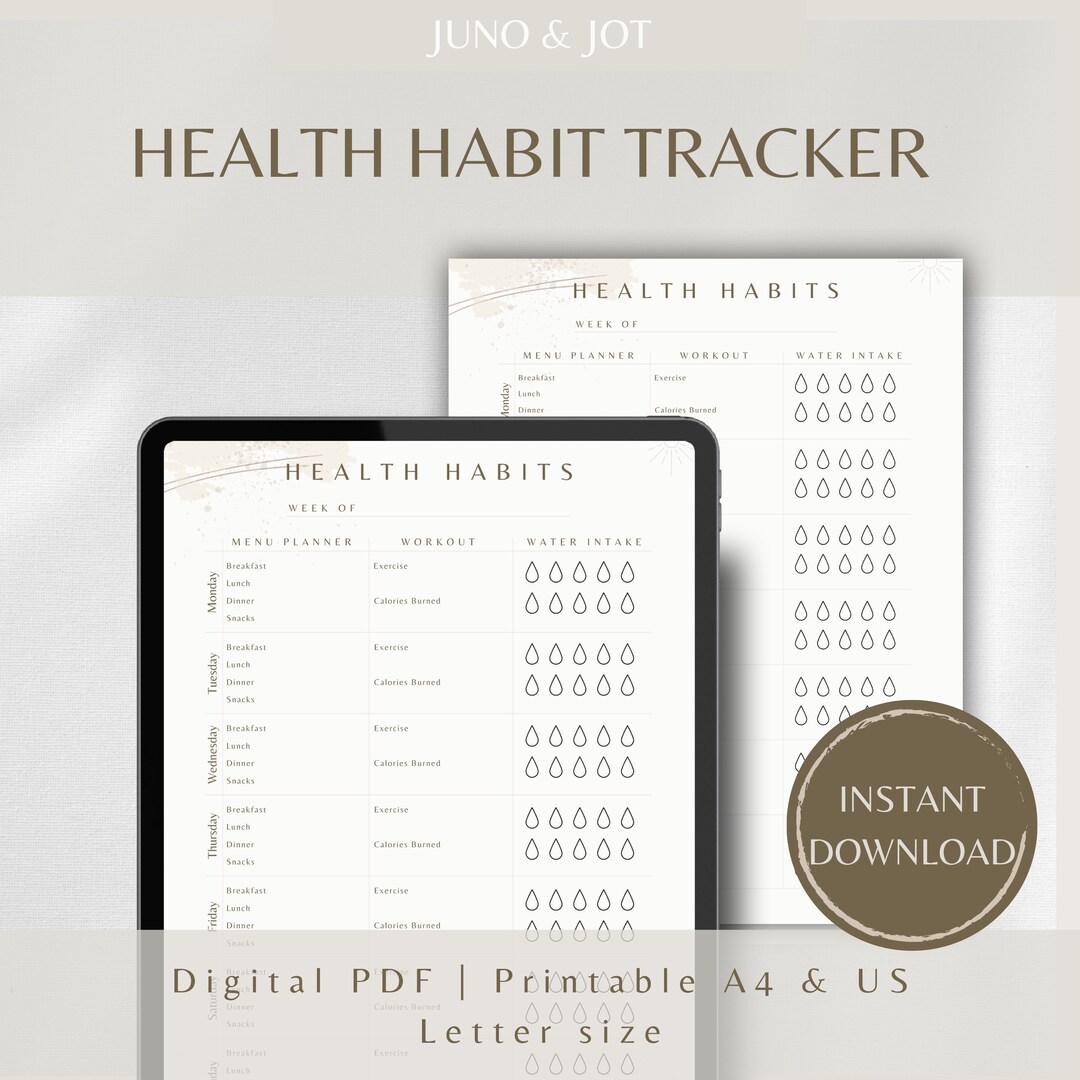 Digital Health Habit Tracker, Printable Meal Workout and Water Tracker ...