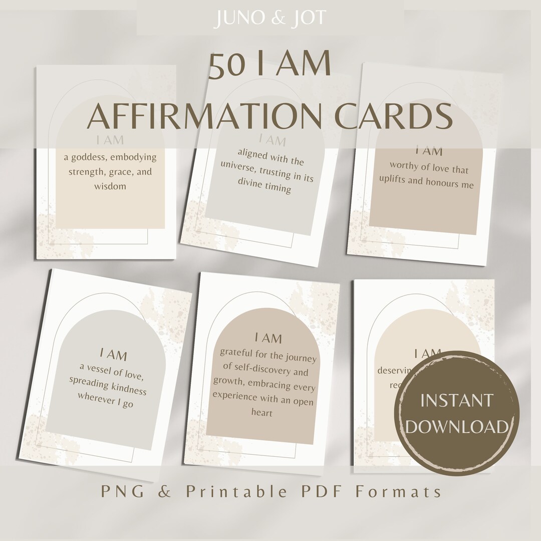 Digital Affirmation Cards, Printable Affirmation Deck, I Am Affirmation ...