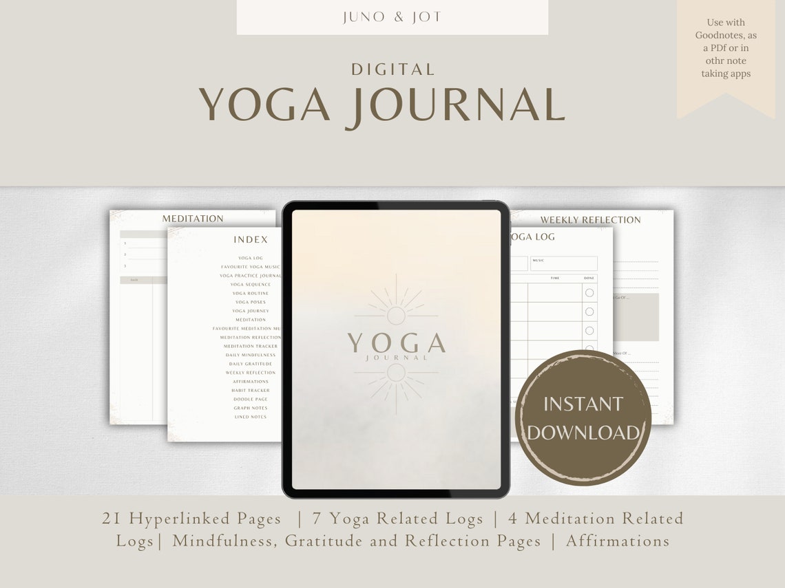 Digital Yoga Practice Journal, Meditation Tracker, Yoga Poses Planner ...