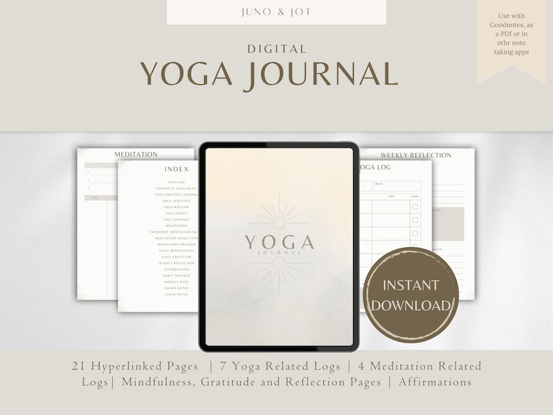 Digital Yoga Practice Journal, Meditation Tracker, Yoga Poses Planner ...