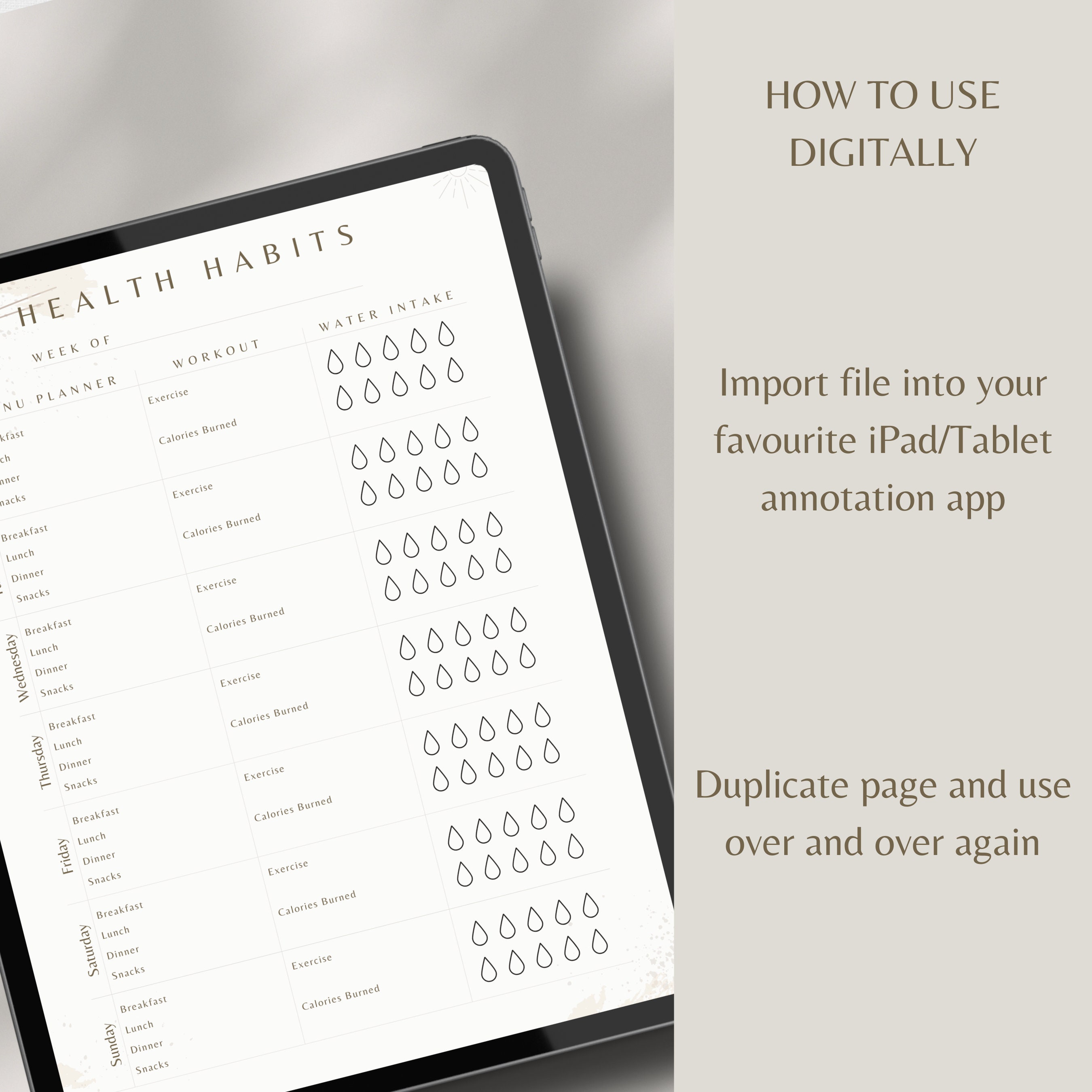 Digital Health Habit Tracker, Printable Meal Workout and Water Tracker ...